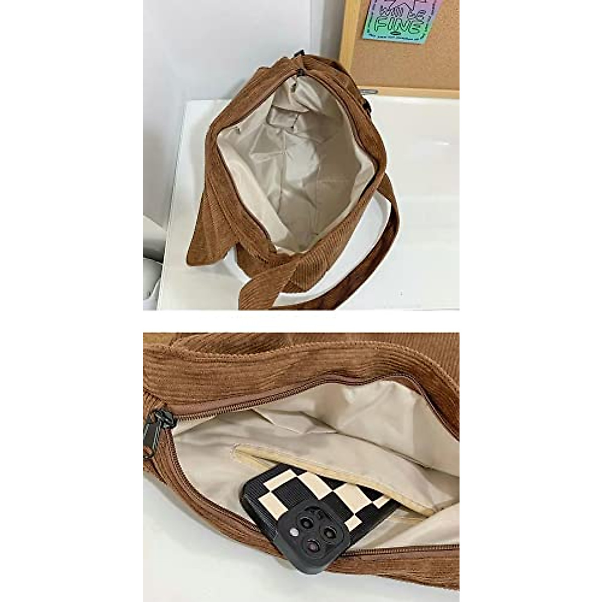 Women Corduroy Crossbody Bag Casual Corduroy Hobo Bags Large Shoulder Tote Bag Fashion Messenger Bag