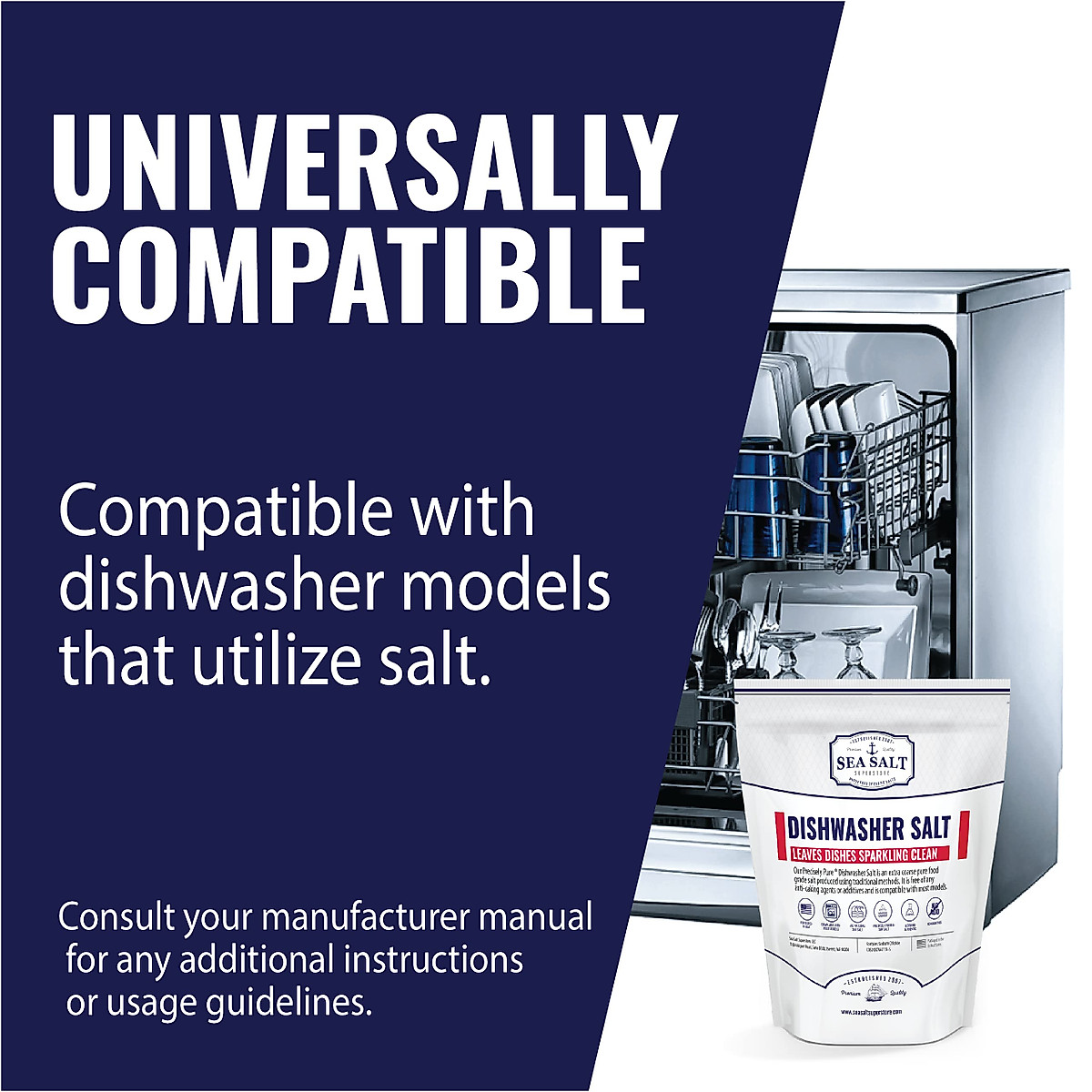Dishwasher Salt - All-Natural Water Softener Salt for a Clean Finish - Compatible with Bosch, Miele, Thermador, Whirlpool Dishwashers and More - Food-Grade Coarse Sea Salt (5 lb Bag) - Sea Salt Superstore
