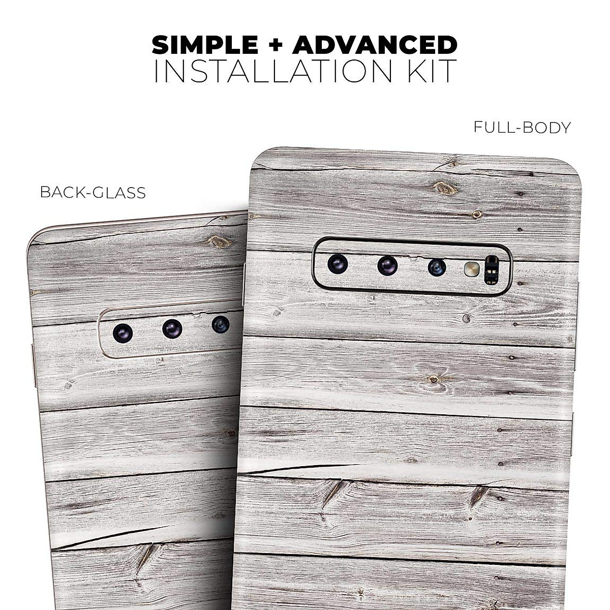 DesignSkinz Aged White Wood Planks Protective Vinyl Decal Wrap Skin Cover Compatible with The Samsung Galaxy S20 (Screen Trim & Back Glass Skin)