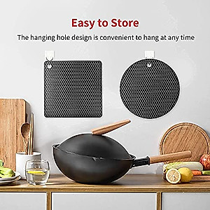 Ardanlingke Silicone Trivet Mats, trivets for hot pots and Pans, Extra Thick Hot Pads for Kitchen, Multi-Purpose Pot Holder, Non-Slip Jar Opener, Gripper Pad, Drying Mat, Coaster (4 Pcs, Dark Gray)