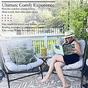 Sophia & William Outdoor Papasan Chairs with Cushion and Frame, Patio Rattan Club Scoop Chairs with 3.9" Cushions, Oversized Padded Lounge Chairs Set of 2, 350Ibs Capacity, Indoor & Outdoor Use