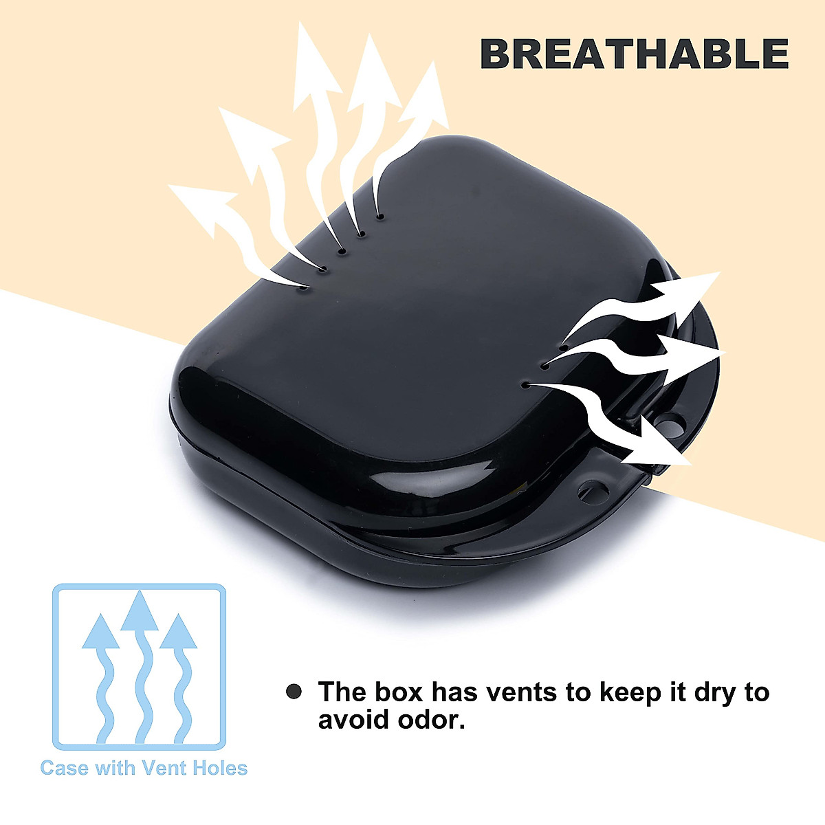 BOOMIBOO Retainer Case with Vent Holes, 4 Pcs Denture Case, Durable & Similar Mouth Guard Case for Black, White, Yellow and Blue - Tight Snap Lock, Easy to Use