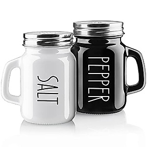 Salt and Pepper Shakers Set, Bivvclaz 4 oz Glass Black White Salt Pepper Shaker Set with Stainless Steel Lid, Modern Kitchen Decor for Home Restaurants Wedding, Ideal Gift Choice