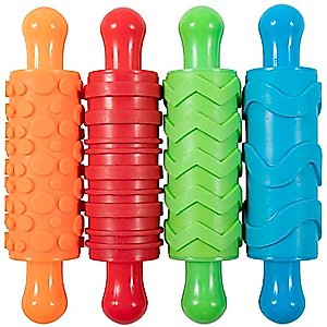 READY 2 LEARN Paint and Clay Texture Rollers - Set of 4 - Textured Dough Rolling Pins for Kids - Open-Ended Patterns for Crafts and Decoration