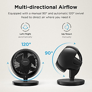AIRMATE Large Air Circulator Fan for Bedroom, 120°+90°Oscillating Fan with Remote, 12in Quiet Cooling Fans, High Velocity Floor Fan with Timer, 10 Speeds DC Fan for Home, Office, Dorm (Black)