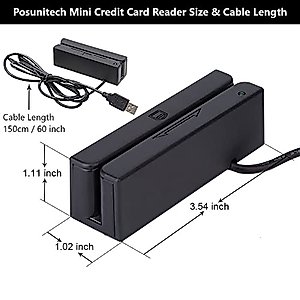 Posunitech Mini Msr100 Swipe Magnetic Credit Card Reader 3 Tracks Hi/Lo Data Collector, USB Msr Stripe Card Reader for Point of Sale (POS), Access Control, ID Verify