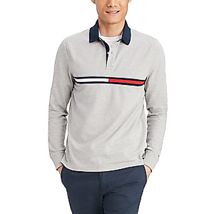 Tommy Hilfiger mens Long Sleeve Flag in Regular Fit Polo Shirt, B10 Grey Heather, Medium US