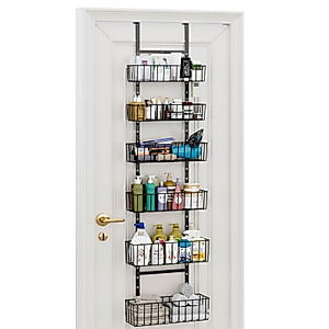 Over the Door Pantry Organizer, 6-Tier Adjustable Metal Baskets Pantry Door Organizer, Over Door Organizer Storage with Detachable Frame, Space Saving Hanging Spice Rack for Kitchen Pantry Door(Black)