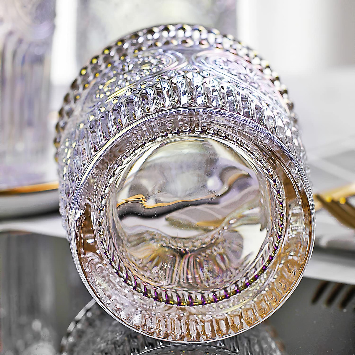 Kingrol 6 Pack 9 oz Romantic Water Glasses, Iridescent Drinking Glasses Tumblers, Vintage Glassware Set for Juice, Beverages, Beer, Cocktail