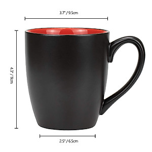 Foraineam Set of 6 Coffee Mugs 16 Ounces Matte Black Porcelain Mug Set Large-sized Ceramic Restaurant Drinking Cups for Coffee, Tea, Juice, Cocoa