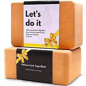 Cork Yoga Blocks 2 Pack Set -Natural Cork from Portugal, 9"x6"x4" Yoga Blocks Non-Slip&Anti-Tilt for Women| Men, Lightweight, Odor-Resistant| Moisture-Proof, Perfect Yoga Equipment
