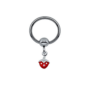 Nose Ring Bling 316L Surgical Steel Strawberry Captive Bead Charm Ear Cartilage Hoop 1/4" - 6mm 16G
