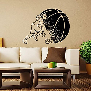 BooDecal Giant Basketball Girls Player Dribbling Sport Vinyl Wall Decals Stickers for Baby Playroom Bedroom Nursery 29.5 Inches x 22.4 Inches