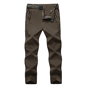 TBMPOY Men's Lightweight Hiking Pants with Belt 5 Zip Pockets Waterproof Quick-Dry Travel Fishing Work Outdoor Pants Thin Brown M