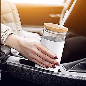 Tronco 20 oz Glass Tumbler Glass Water Bottle Straw Silicone Protective Sleeve Bamboo Lid - BPA Free -Black