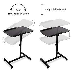 WANLISELL Mobile Laptop Desk Height & Angle Adjustable Laptop Stands Desk Rolling Laptop Cart, Height Adjustable from 24'' to 38'', Black