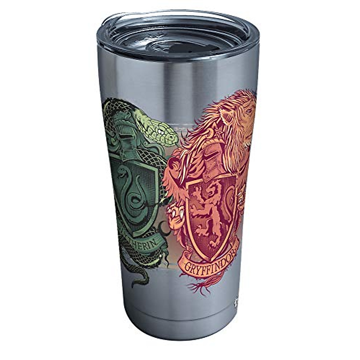 Tervis 1295912 Harry Potter-Illustrated Crests Insulated Tumbler with Clear and Black Hammer Lid, 20 oz Stainless Steel, Silver