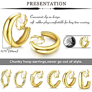 FUNRUN JEWELRY 6Pairs Clip on Hoop Earrings for Women Gold Chunky Hoop Earrings Non Piercing Fake Earrings Set（Gold）