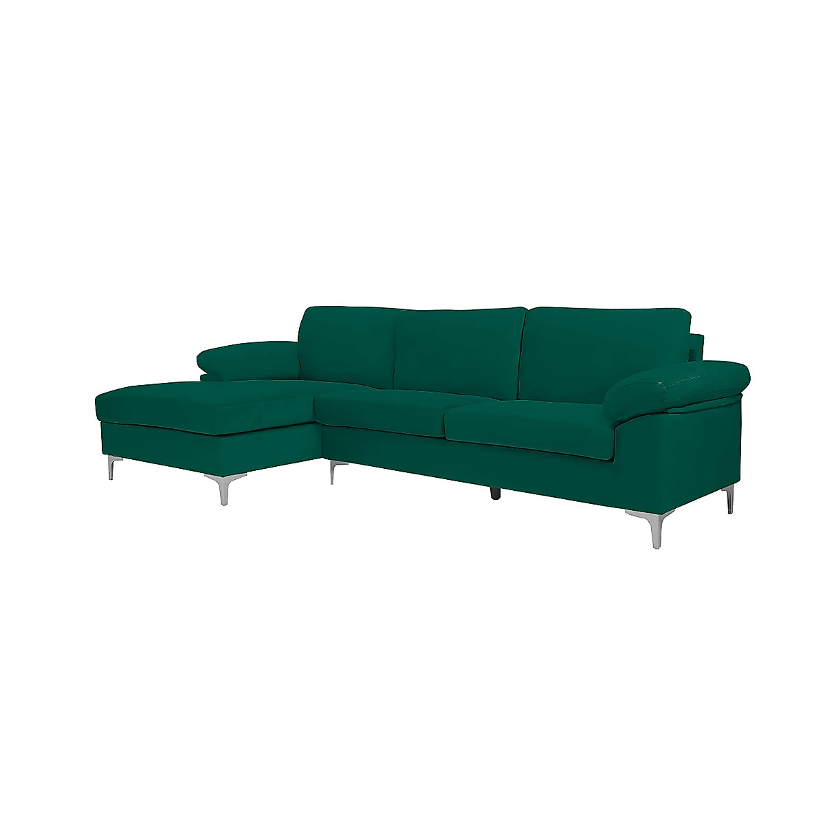 LCH Sectional Couch Living Room,Modern Futon Chaise L-Shape with Arm-Pillows & Metal Legs,Left Hand Facing,Up to 3-Seat Capacity Sleeper Sofa (Velvet Green)