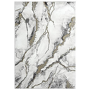Abani Contemporary Area Rug, Non-Shed Modern Rugs Marble Print Dining Room Rug (Grey, 10' x 14')