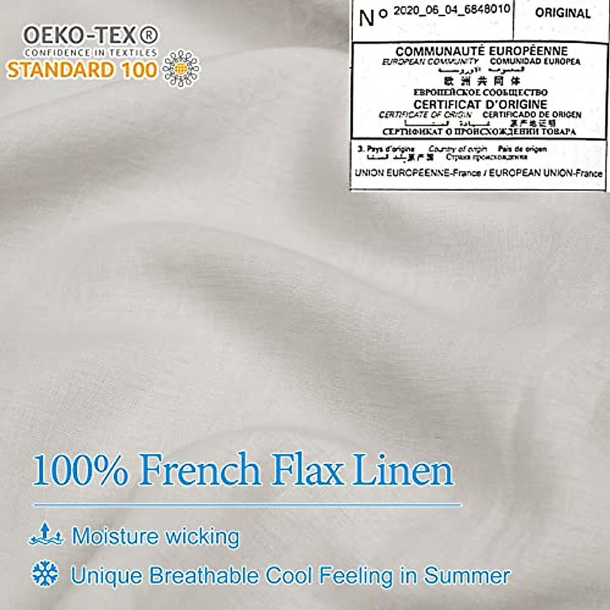 PHF 100% Linen Pillowcases Standard Size, Set of 2, No Insert, Washed French Flax Pillow Cases with Envelope Closure, Luxurious Breathable Comfy Pillow Shams, 20" X 26", No Filling, Linen Basic