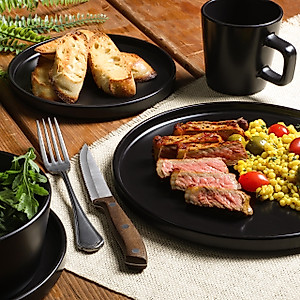 Gibson Soho Lounge Bowery 32 Piece Matte Black Stoneware Dinnerware Plates, Bowls, and Mugs Set - Service for 8