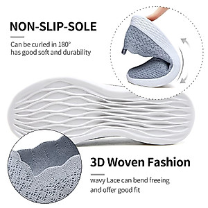 Puxowe Women's Slip on Wide Walking Flat Shoes-Comfortable Low-Top Knit Width Loafer Sneaker Light Gray Size 8 US