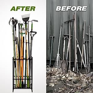 Sttoraboks Garden Tool Organizer, Yard Tool Tower Rack for Garage Organization and Storage, Up to 35 Long-Handled Tools/Rakes/Brooms, Heavy Duty Steel Garden Tool Stand for Shed, Outdoor, Black