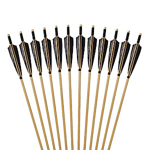 e5e10 Wooden Arrows Archery Handmade Arrows 33inch Shaft with Turkey Feather Fletching for Recurve Bow Longbow Hunting Practice 12PACK (Black)