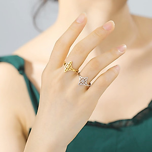 kkjoy Witches Knot Ring Stainless Steel Magic Knot Pagan Wiccan Symbol 4-Pointed Celtic Knot Witchcraft Adjustable Open Finger Rings for Women