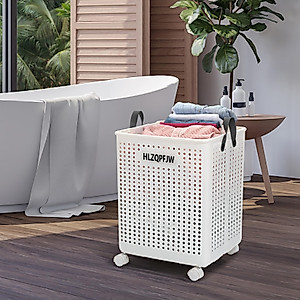 HLZQPFJWcollapsible laundry baskets,laundry basket with wheels,laundry hamper with wheels,dorm laundry hamper,laundry basket plastic，35, 50, 60 liter large capacity (White, Extra large)