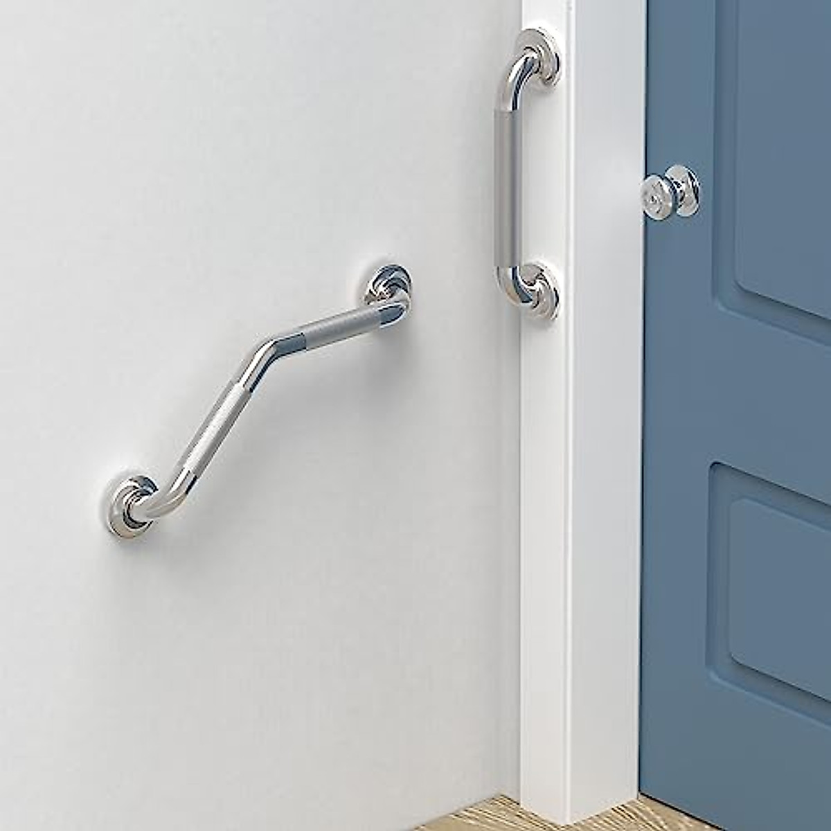 AquaChase 1-1/4 x 16inch Angled Grab Bar for Stud Mount with Knurled Grip, Bathroom Mobility Aid, ADA Compliant Heavy Duty 500lbs Support, Rustproof Stainless Steel (Brushed Nickel)