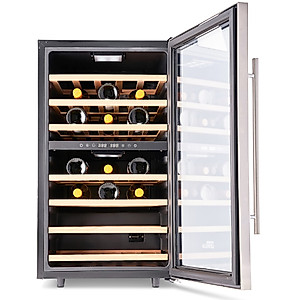 PremiumLevella 18.9 in. Wide 4.1 cu ft 43-Bottle Dual Zone Freestanding Wine Cooler with Tempered Glass Door