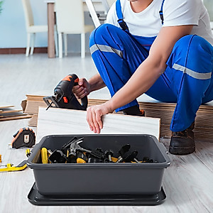 Minekkyes 3-Pack Plastic Commercial Tote Box, Bus Tubs/Bus Box with Lid, Grey