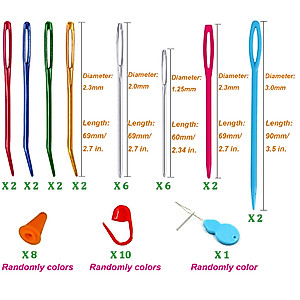 Y-Axis 24 Pcs Assorted Yarn Needles Bent Tapestry Needle Weaving Needle Darning Needles with Storage Box + Knitting Stitch Counter + Needle Threader