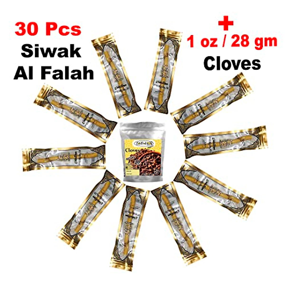 30 Pcs Al Falah Siwak Meswak Miswak Miswak Arak Peelu Al Falah Chewing Stick With Natural Flavor Organic Herbal Toothbrush Vacuum Sealed Breath Freshener Thirty Tooth Sticks Plus 1oz / 28 gm Cloves