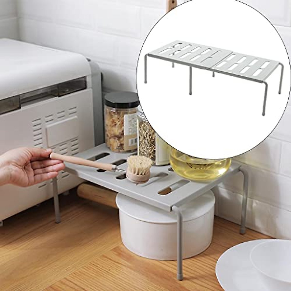 Generic Expandable Storage Rack Scalable Design Shelf Multifunctional for Cabinet Kitchenware, Gray