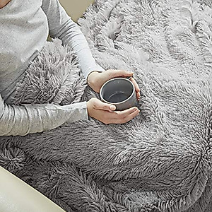 CosmoLiving by Cosmopolitan Cleo Throw Blanket-Faux Fur Shaggy to Mink Reverse Deluxe Ombre Fuzzy Design Spread, Ultra Soft, Cozy Living Room Couch, Sofa, Bed, 50"" x 60"", Grey (CL50-0030)