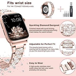LELONG Compatible with Apple Watch Band 38mm 40mm 41mm Series 9 8 7 6 5 4 3 2 1 SE Ultra for women, Bling Replacement Bracelet iWatch Band, Sparkle Diamond Rhinestone Stainless Steel Metal Wristband