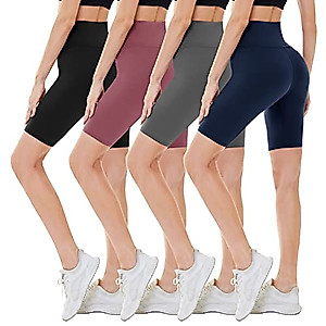 CAMPSNAIL 4 Pack Biker Shorts for Women – 8" High Waist Tummy Control Workout Yoga Running Compression Exercise Shorts