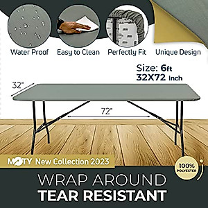 moty Folding Table Cover, Polyester Fitted Waterproof Outdoor Tablecloth Protector with Elastic for Rectangle Picnic Tables, Washable, Wrinkle Resistant, for Patio, Parties, Camping