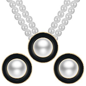 Sisslia Black and White Necklace Jewelry Sets for Women Pearl Necklace and Earring Set Pearl Jewelry Set for Women Black and White Necklaces Set for Women black pearl jewelry set
