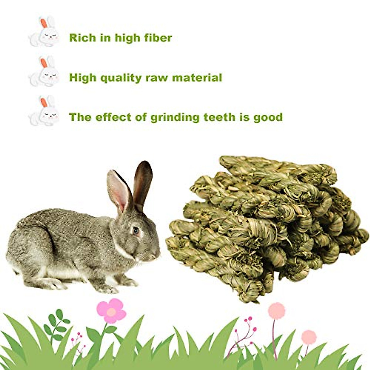 Roundler Rabbit Chew Toys, Small Animal Treats Natural Timothy Grass Chew Toys, Grass Stick Pet Snacks Molar Teeth Grinding Toy Chewing for Chinchillas Hamsters Guinea Pig Dwarf Rabbit Gerbils (H04)