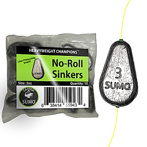 Catfish Sumo Flat No-Roll Lead Sinker Weights with Line-Protecting Inserts to Guard Against Damage in River (10-Pack, 3oz)