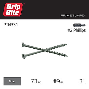 Grip-Rite PTN3S1 PG10 Polymer Coated #8 x 3 Coarse Thread Deck Screw, Gray, 1lb Box