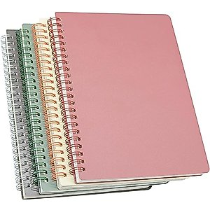 Yansanido Spiral Notebook, 4 Pcs 4 Color A5 Size Thick Plastic Hardcover 8mm Ruled Paper 80 Sheets (160 Pages) Journal for School and Office Supplies (4 Pcs A5)