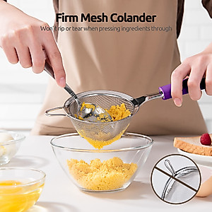 18/8 Stainless Steel Mesh Strainer: U-Taste 3.9 Inch Kitchen Fine Mesh Sieve Food Colander with Riveted Sturdy Silicone Handle and 30 Mesh Hole for Straining Flour, Quinoa, Tea, Juice (Purple)