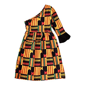 Digood Little Girls Dashiki African Dresses,Toddler Baby Kids Ethnic Style Sloping Shoulder Party Dress Clothes(Multicolor,4-5 Years)