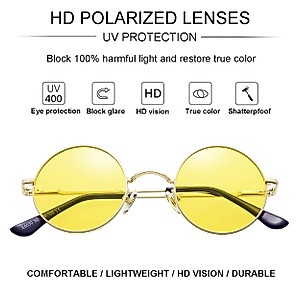 Gleyemor Polarized Round Sunglasses for Men Women Hippie Small Circle Glasses Red Yellow Lenses (Gold/Clear Yellow)