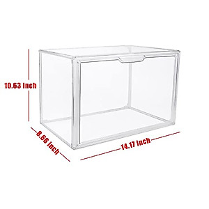 GUDEMAY Clear Stackable Plastic Storage Bins with Magnetic Attraction Lid, Dustproof Book & Cosmetic Display Cases, Large Figures Collectibles Showcase, Shoe Box, Protection Organizer (Transparent - 3 Pack)